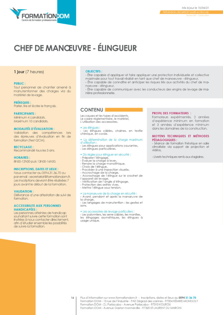 Formationdom | Chef de manoeuvre élingeur